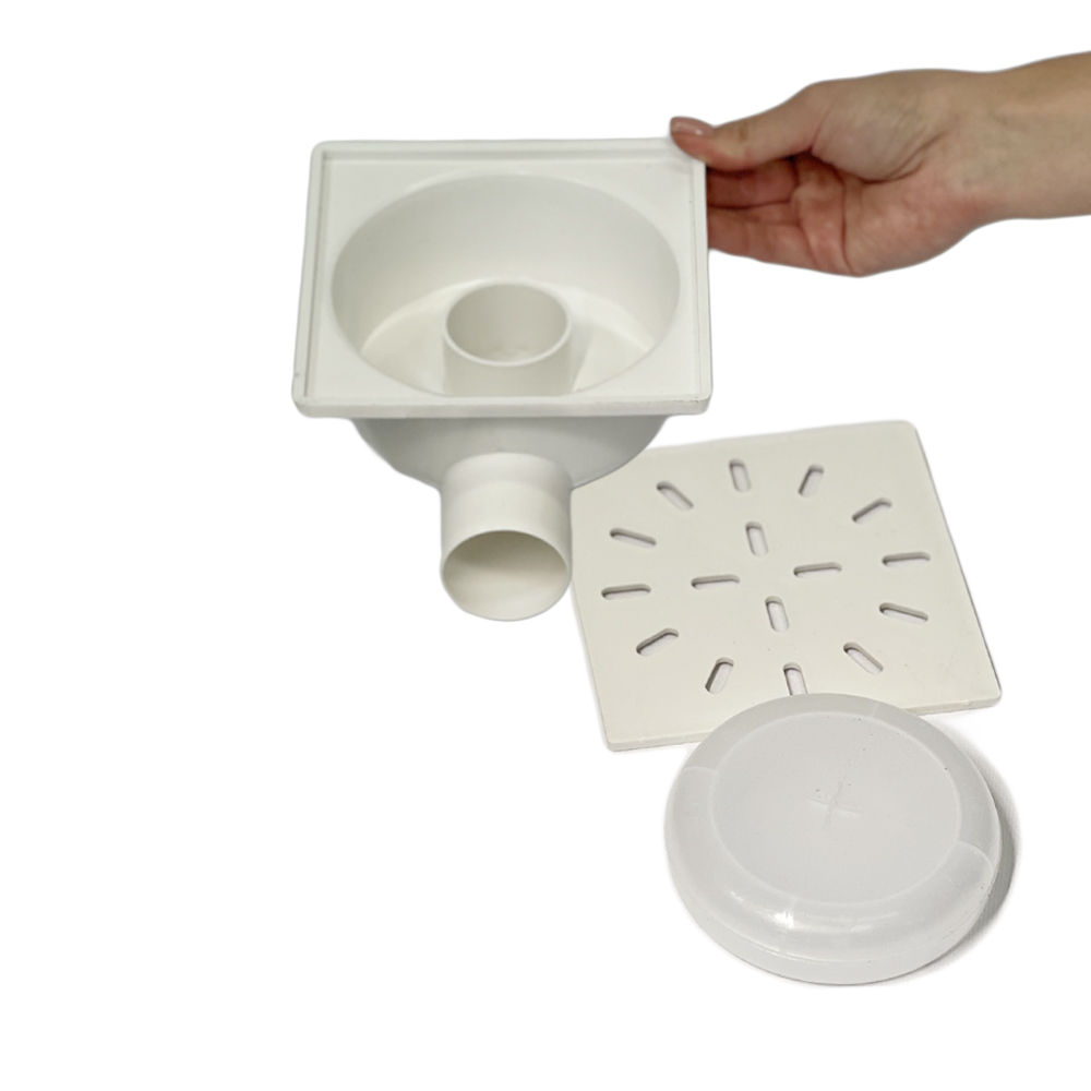 Shower drain 15x15 cm, horizontal outlet DN50, dry seal, with plastic ...